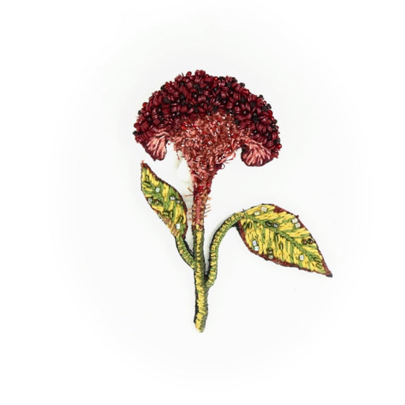 Beaded Red Velvet Flower Pin